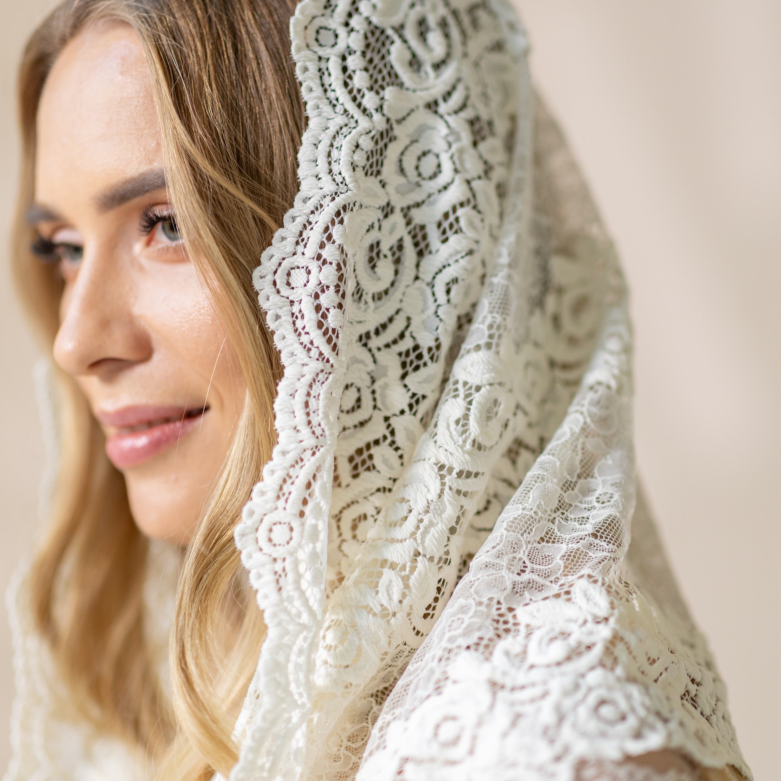 Ivory Chapel Veil Infinity, Church Infinity Veil Mantilla, Lace Ivory ...