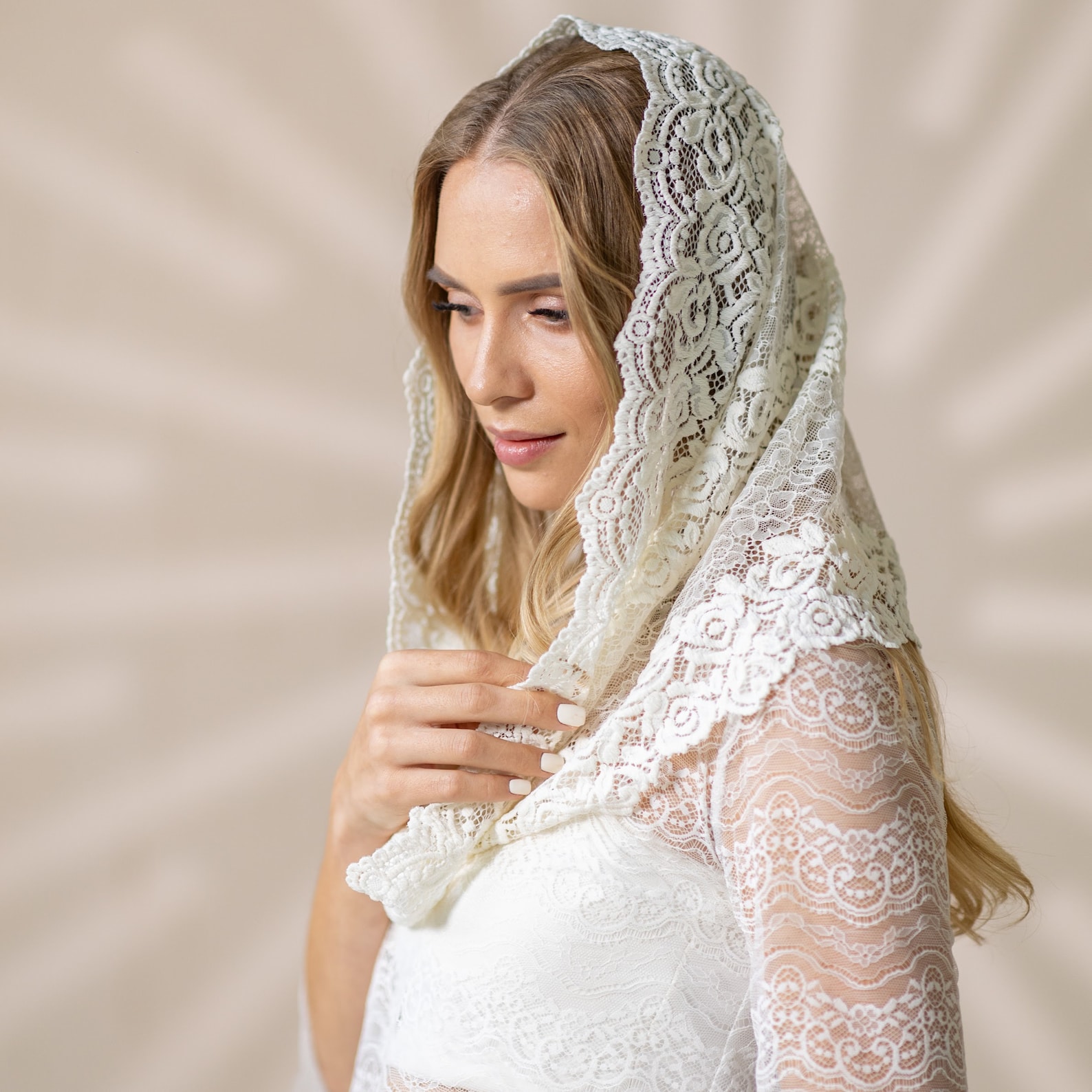 Ivory Chapel Veil Infinity, Church Infinity Veil Mantilla, Lace Ivory ...
