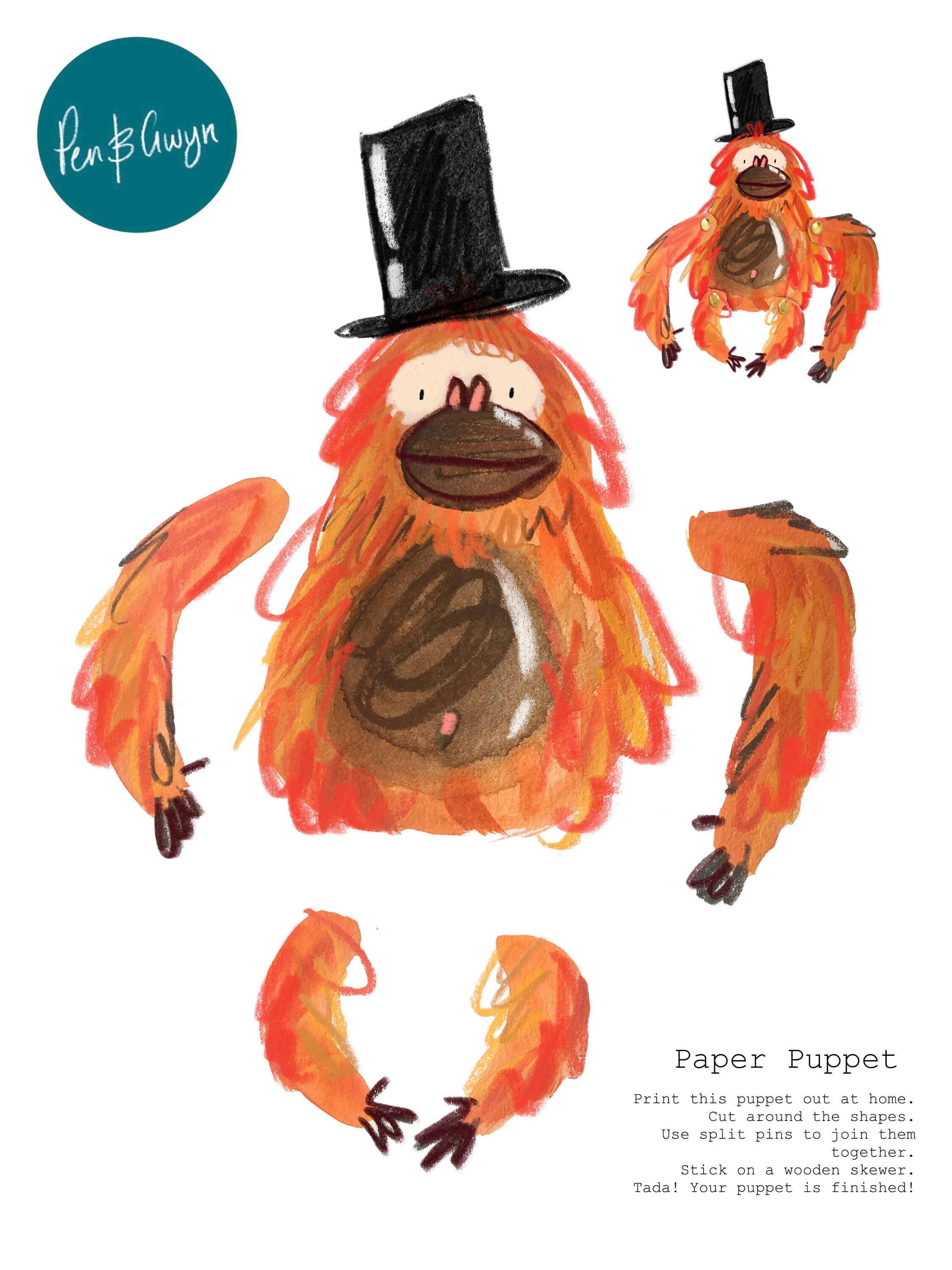 Orangutan / Monkey Paper Puppet - Animal Paper Doll - Etsy UK