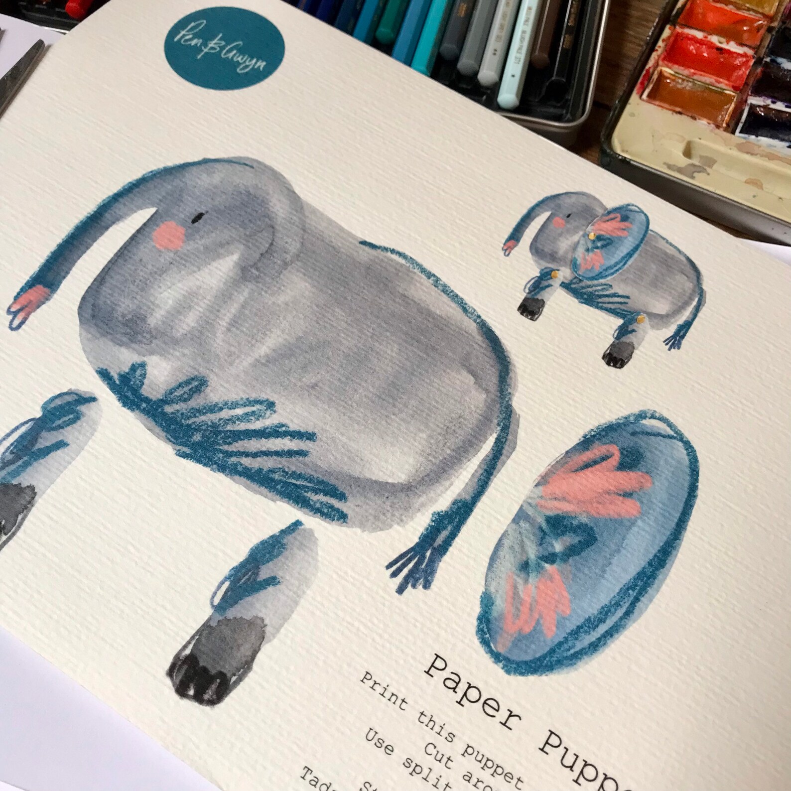 Elephant Paper Puppet Animal Paper Doll | Etsy