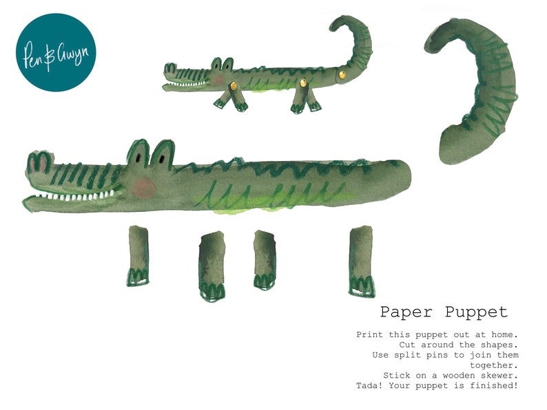 Crocodile Paper Puppet Animal Paper Doll - Etsy UK