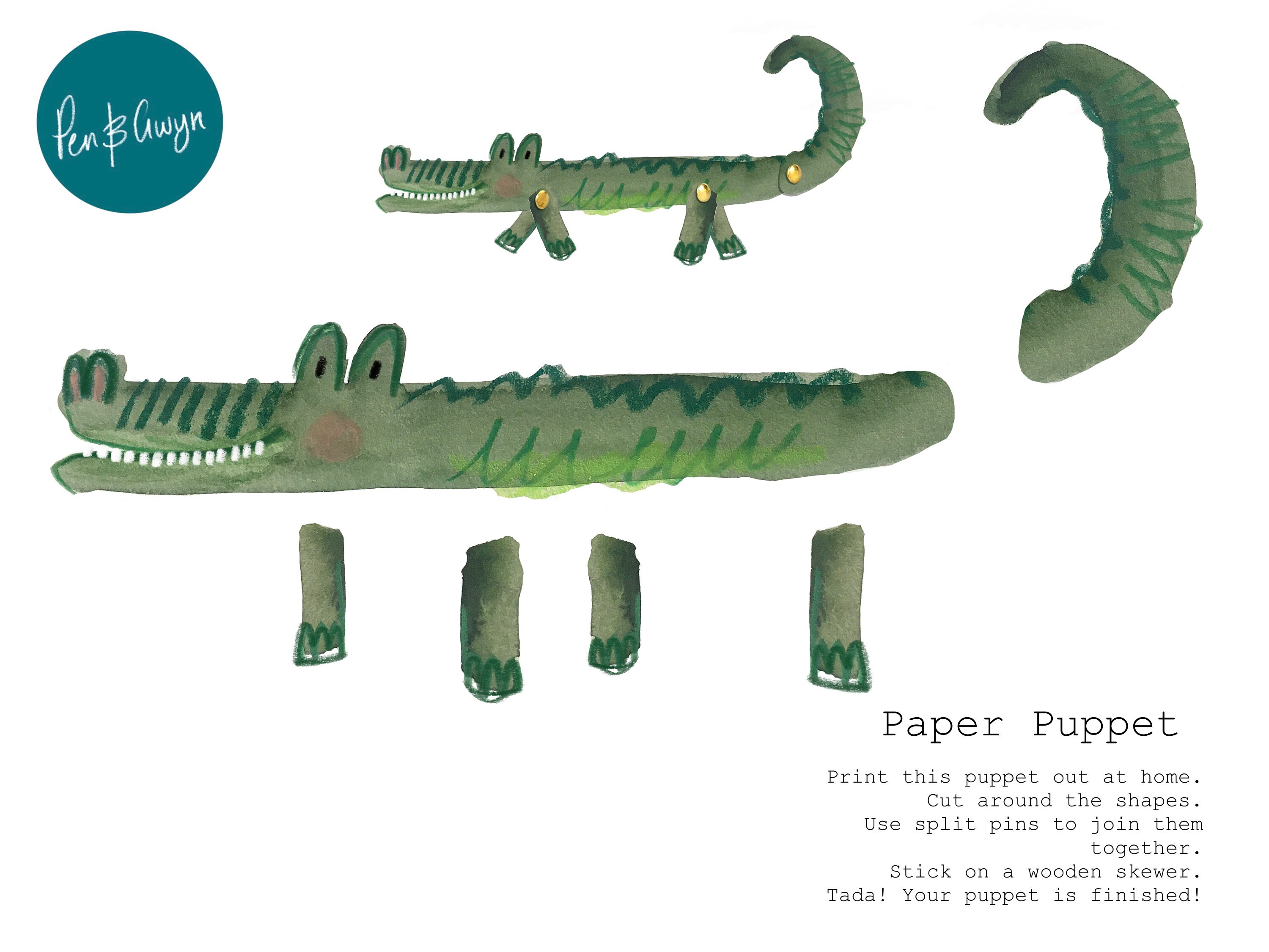 Crocodile Paper Puppet Animal Paper Doll - Etsy UK