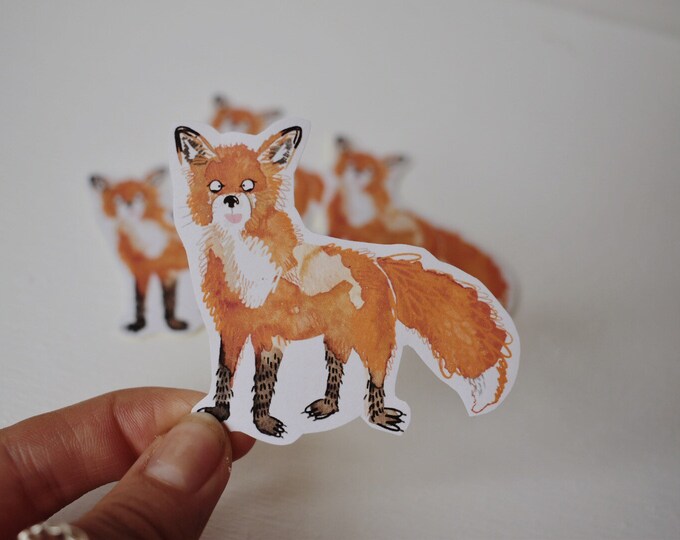 Cheeky Fox Sticker - Watercolour Red Fox Stationary - Etsy