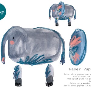 Elephant Paper Puppet - Animal Paper Doll - Etsy