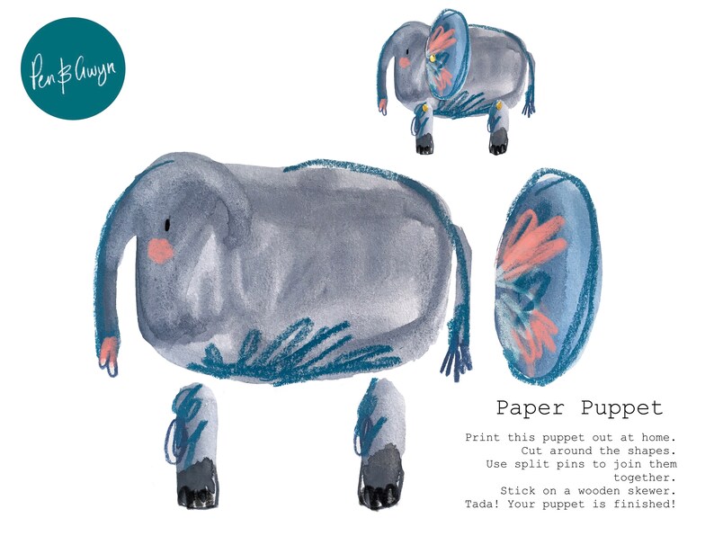 Elephant Paper Puppet - Animal Paper Doll - Etsy