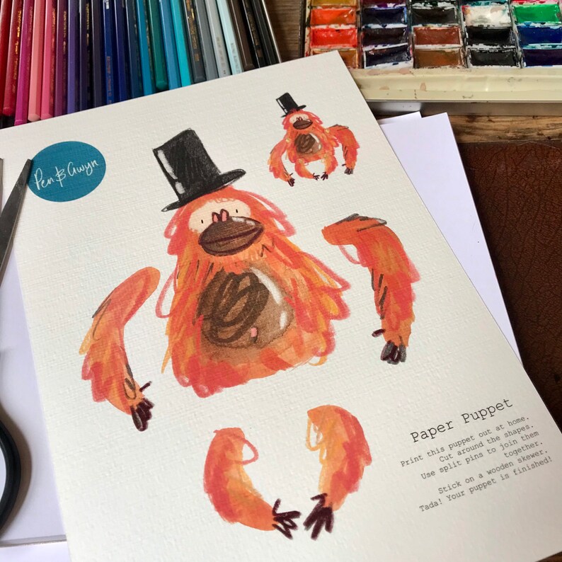 Orangutan / Monkey Paper Puppet - Animal Paper Doll - Etsy UK