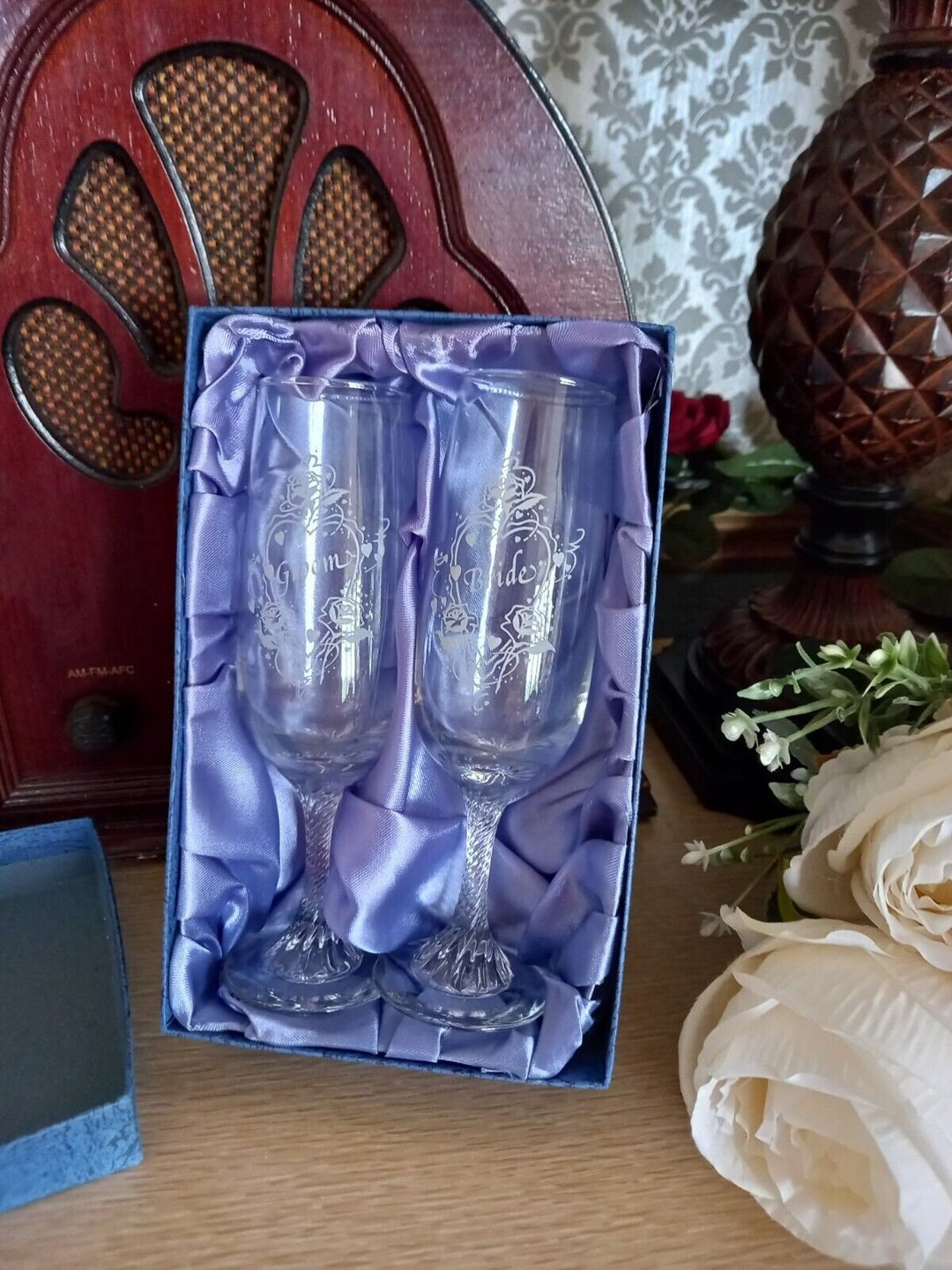 Vintage Bride & Groom Crystal Toast Glasses Twisted Stems - Etsy
