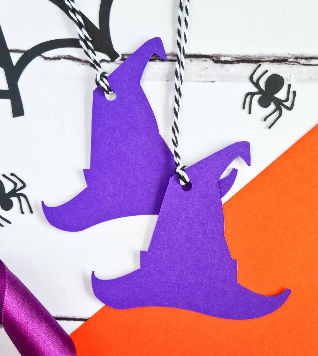 Halloween Witch Hat Gift Tags Blank X 6. Set of Purple Tags for ...
