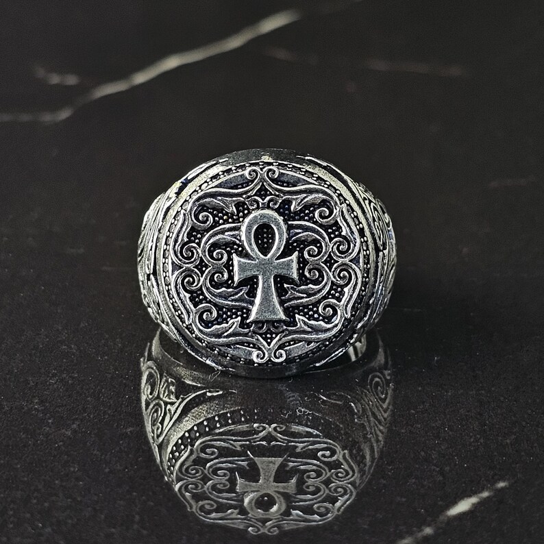 Handmade Sterling Silver Ankh Ring: Engraved Egyptian Key of Life - Etsy