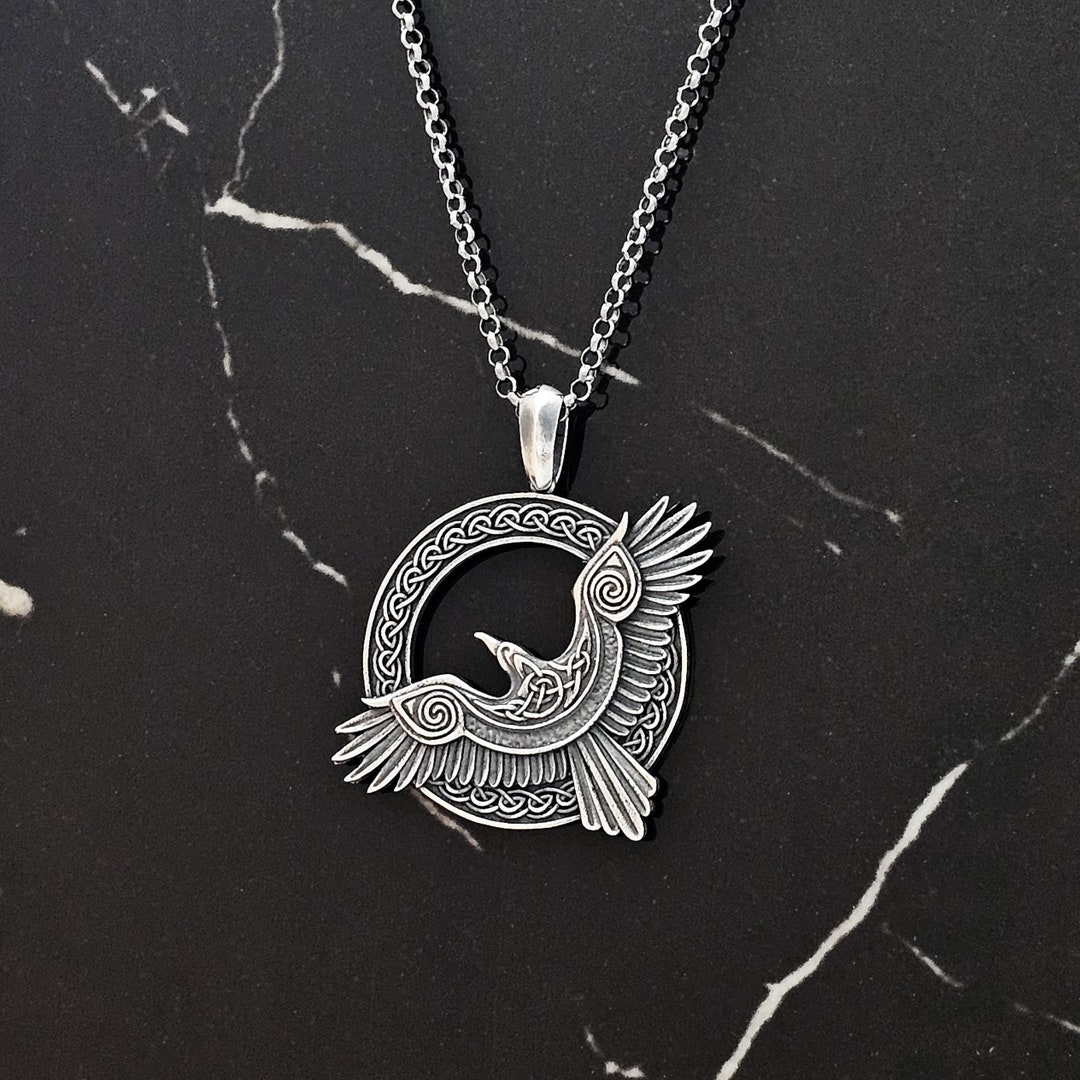 Oxidized Sterling Silver Raven Necklace: Viking Knot Medallion - Etsy