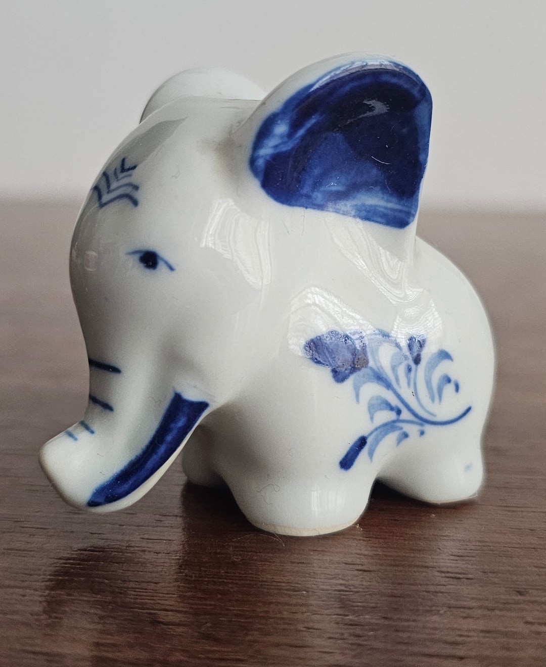 Dutch Delft Blue Elephant Figurine, Hand Painted Blue Floral, Single ...