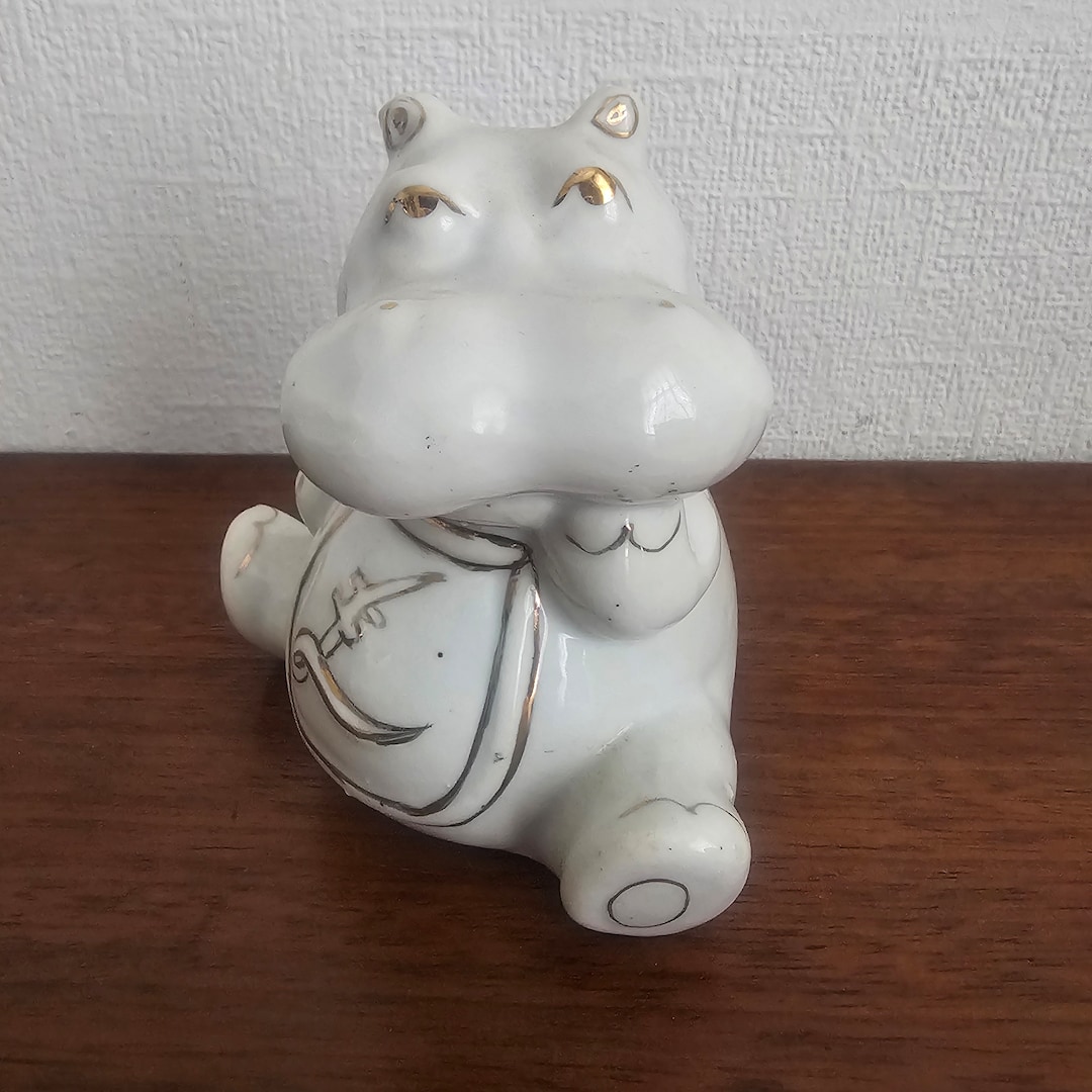 Cute Sitting Hippo Ceramic Money Box Piggy Bank Coin Bank Mid-century ...