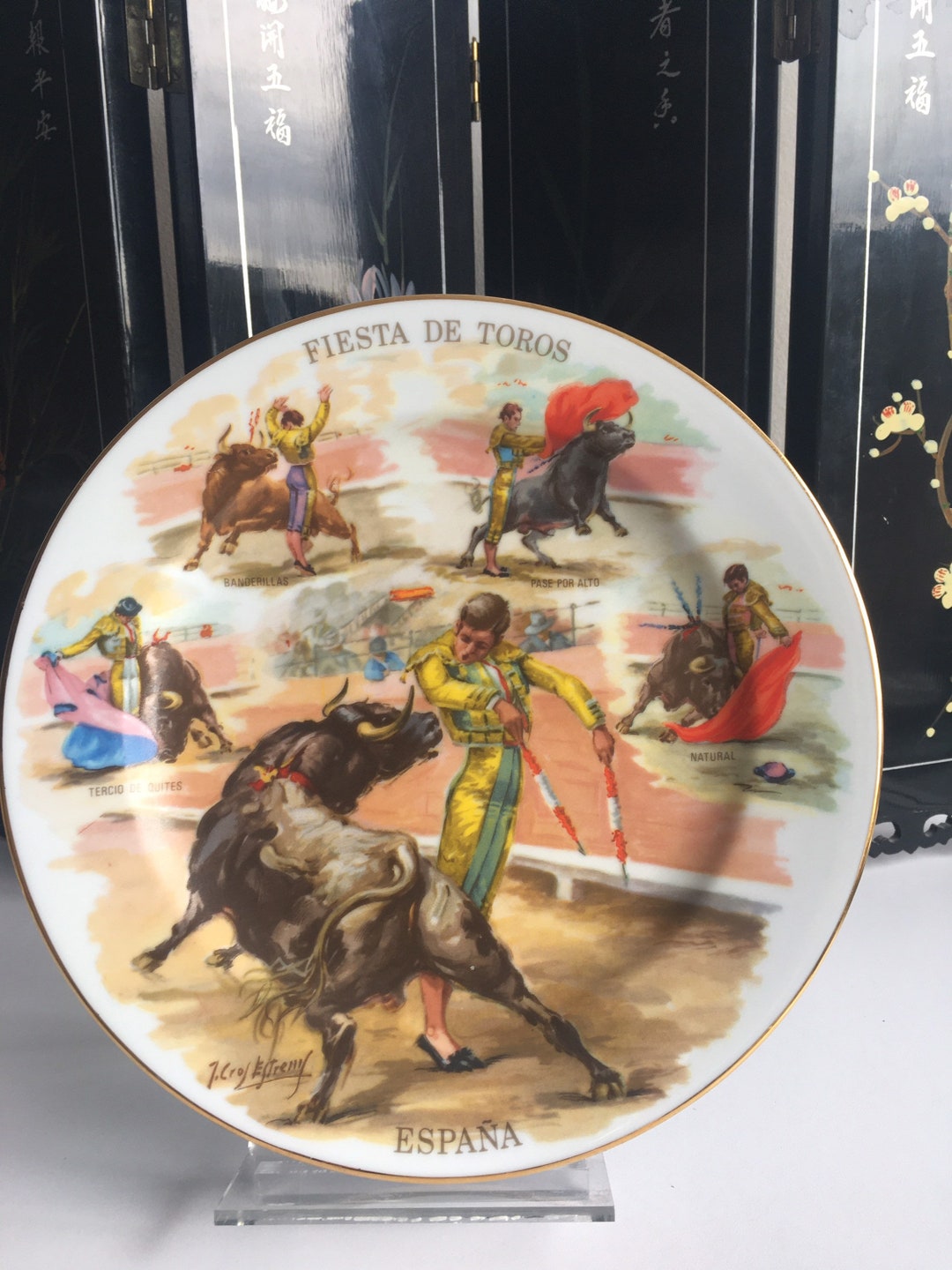 Fiesta De Toros Decorative Plate Bullfighting Scene Souvenir Signed ...