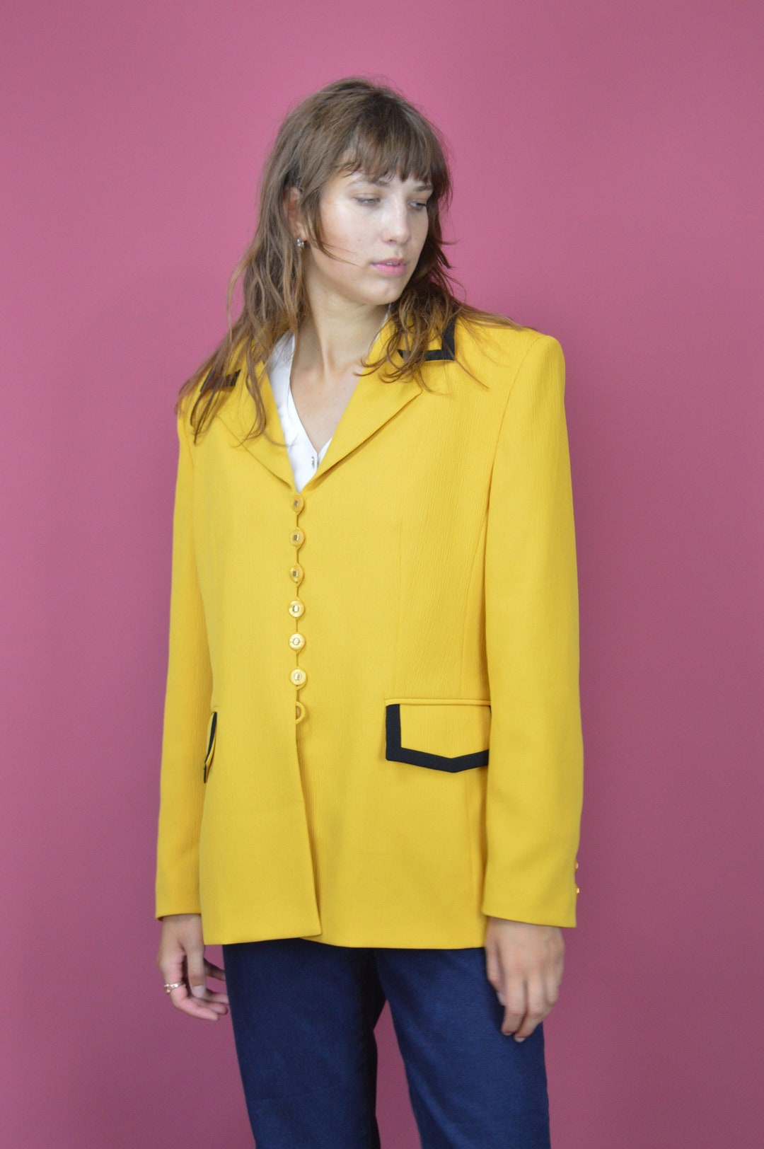 Vintage Yellow Classic 80's Suit Blazer {W539} - Etsy