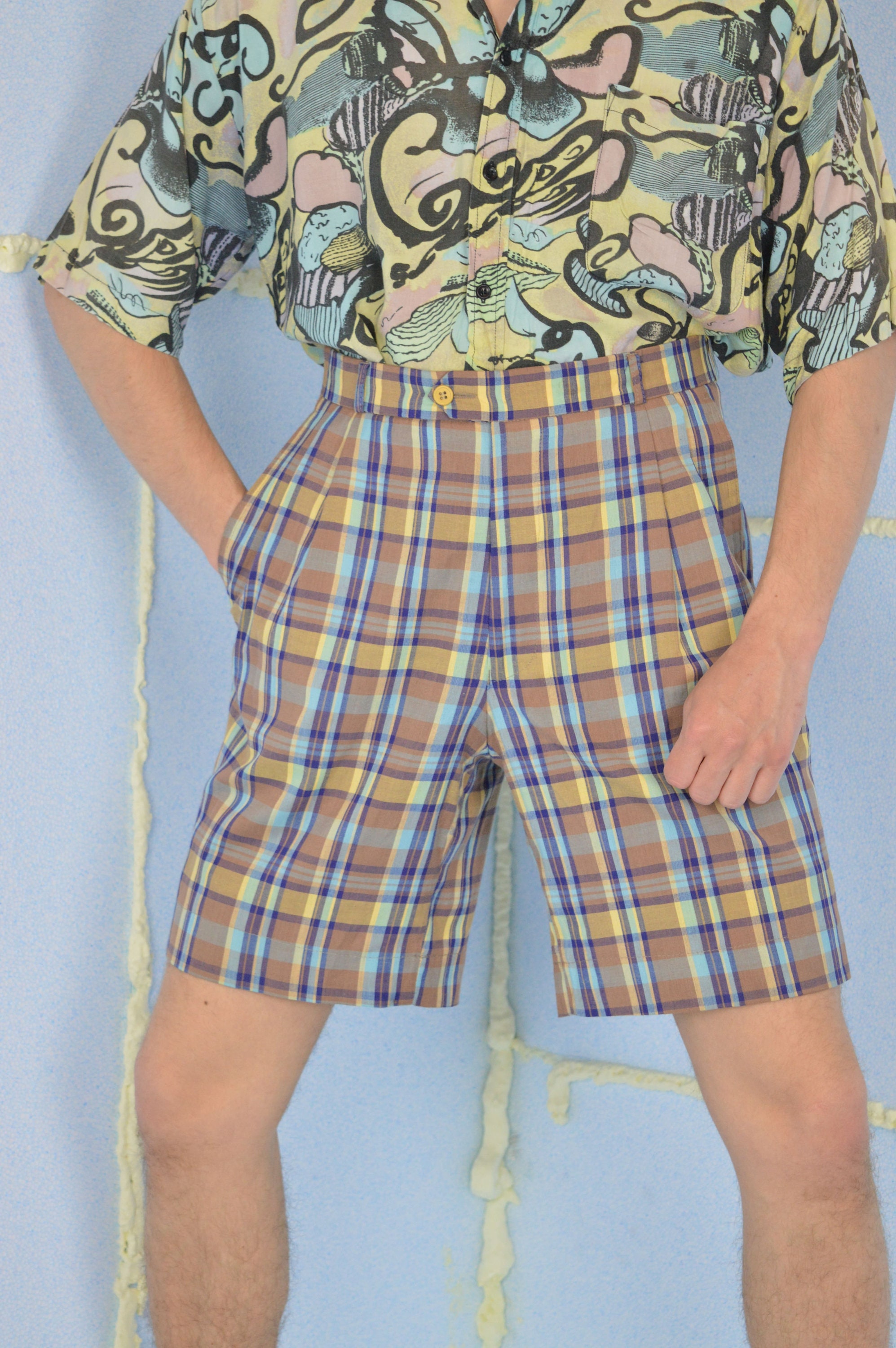 Vintage brown checkered classic shorts | Etsy