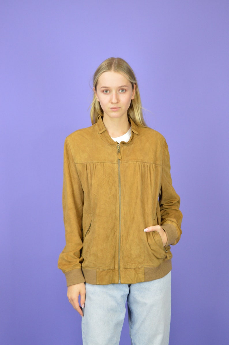 Vintage Brown Classic 80's Suede Leather Bomber Jacket W547 - Etsy