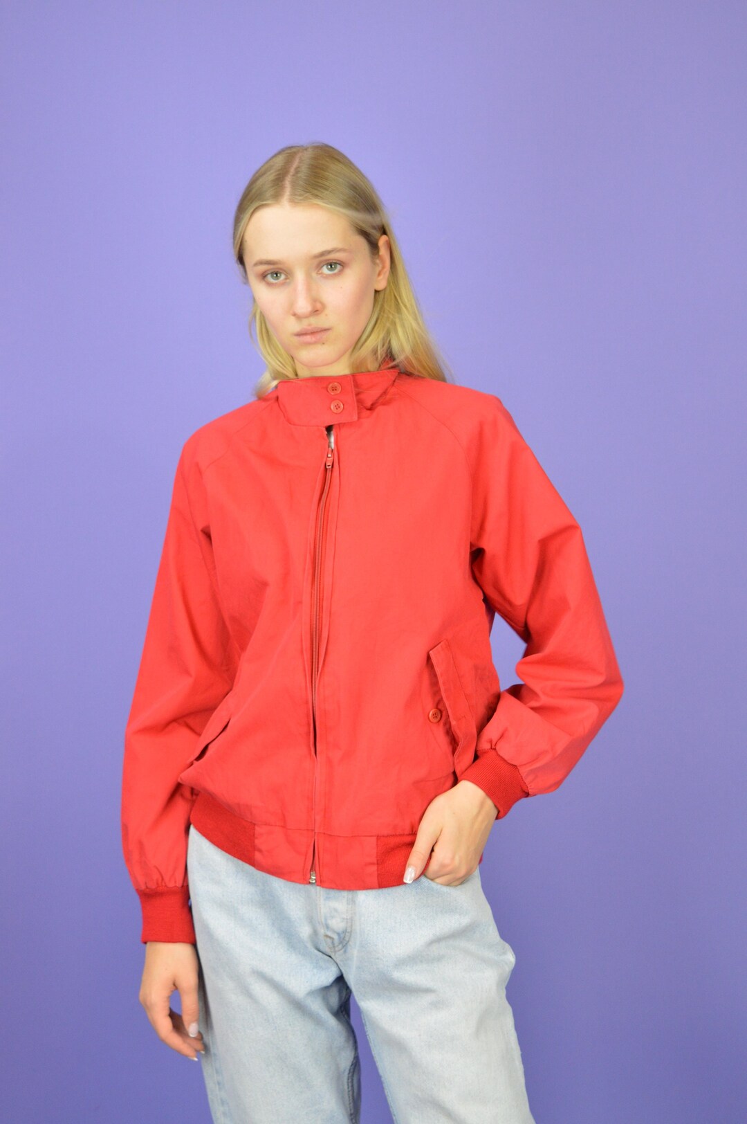 Vintage Red Classic 80's Bomber Jacket {W524} - Etsy