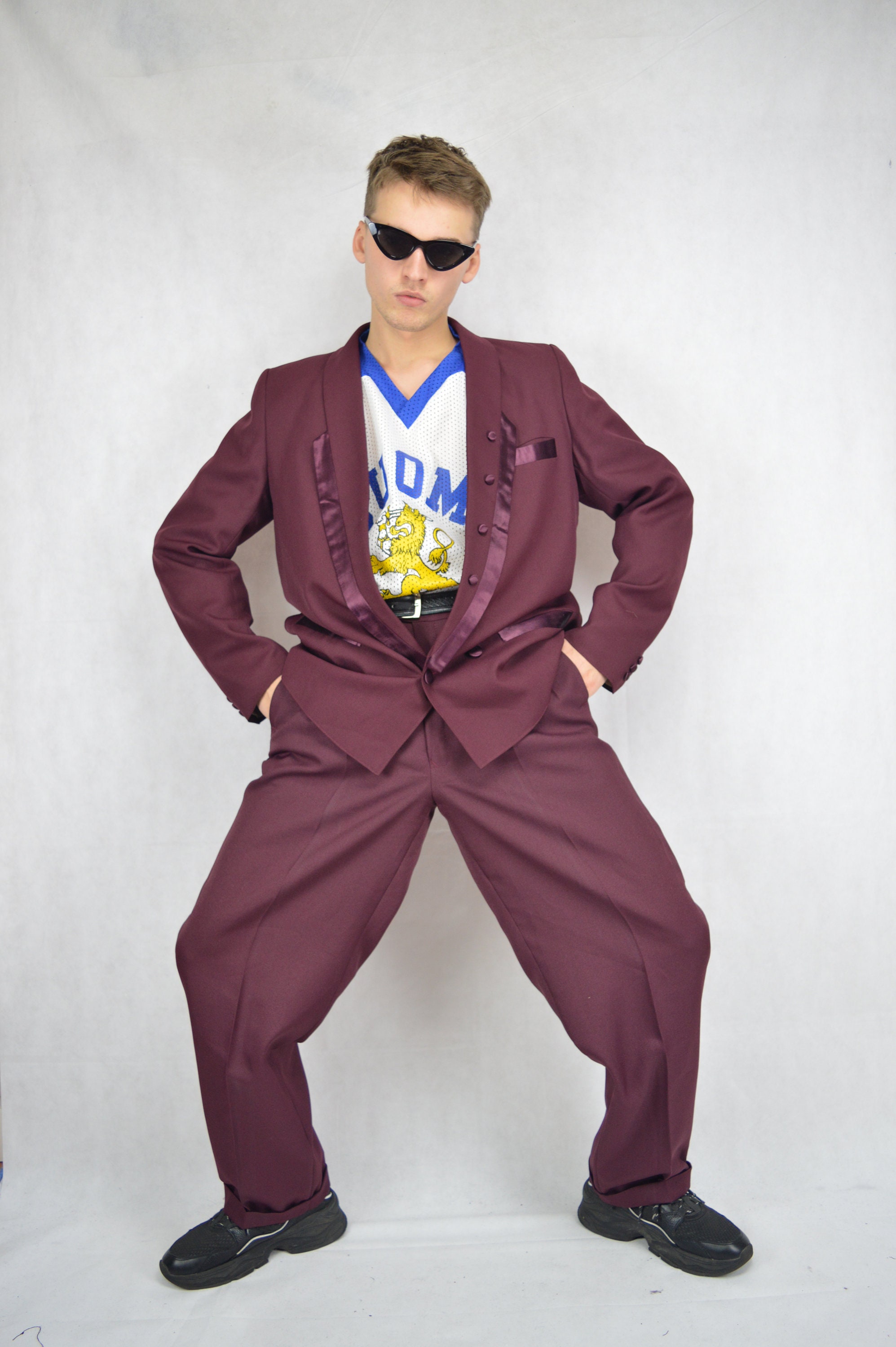 Vintage dark red classic rave suit | Etsy