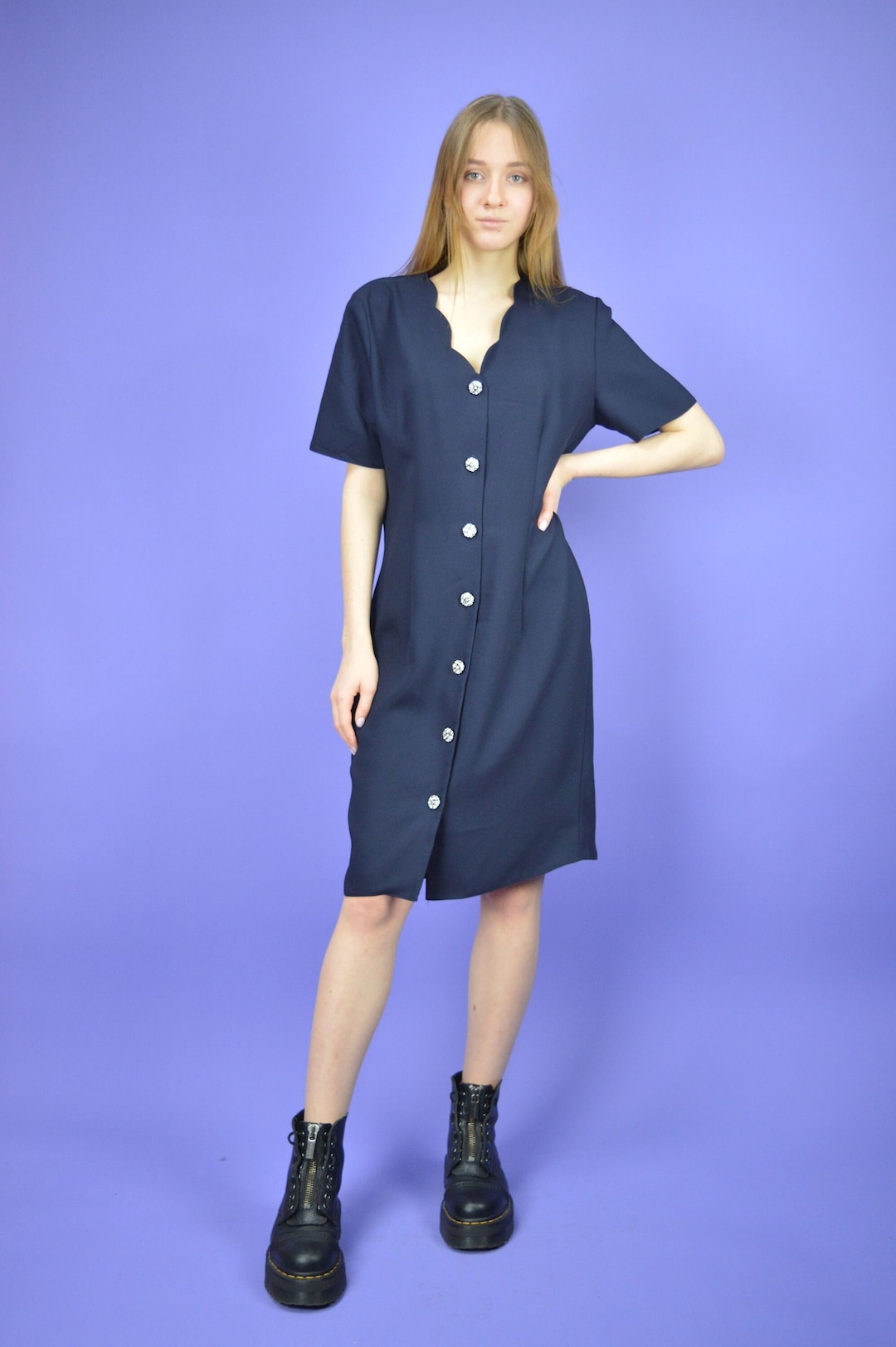 Vintage Dark Blue Classic 80's Long Shirt Dress {W466} - Etsy