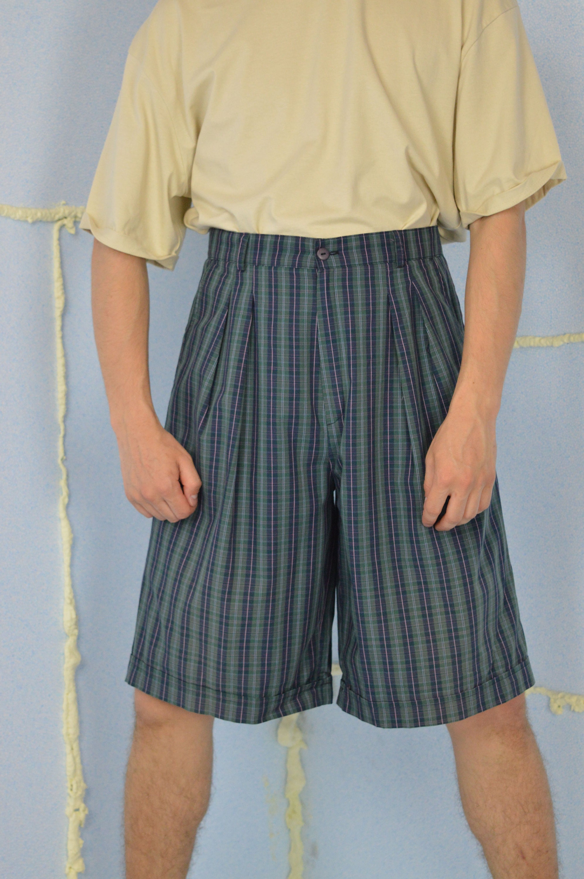 Vintage two colour checkered classic cotton shorts S226 | Etsy