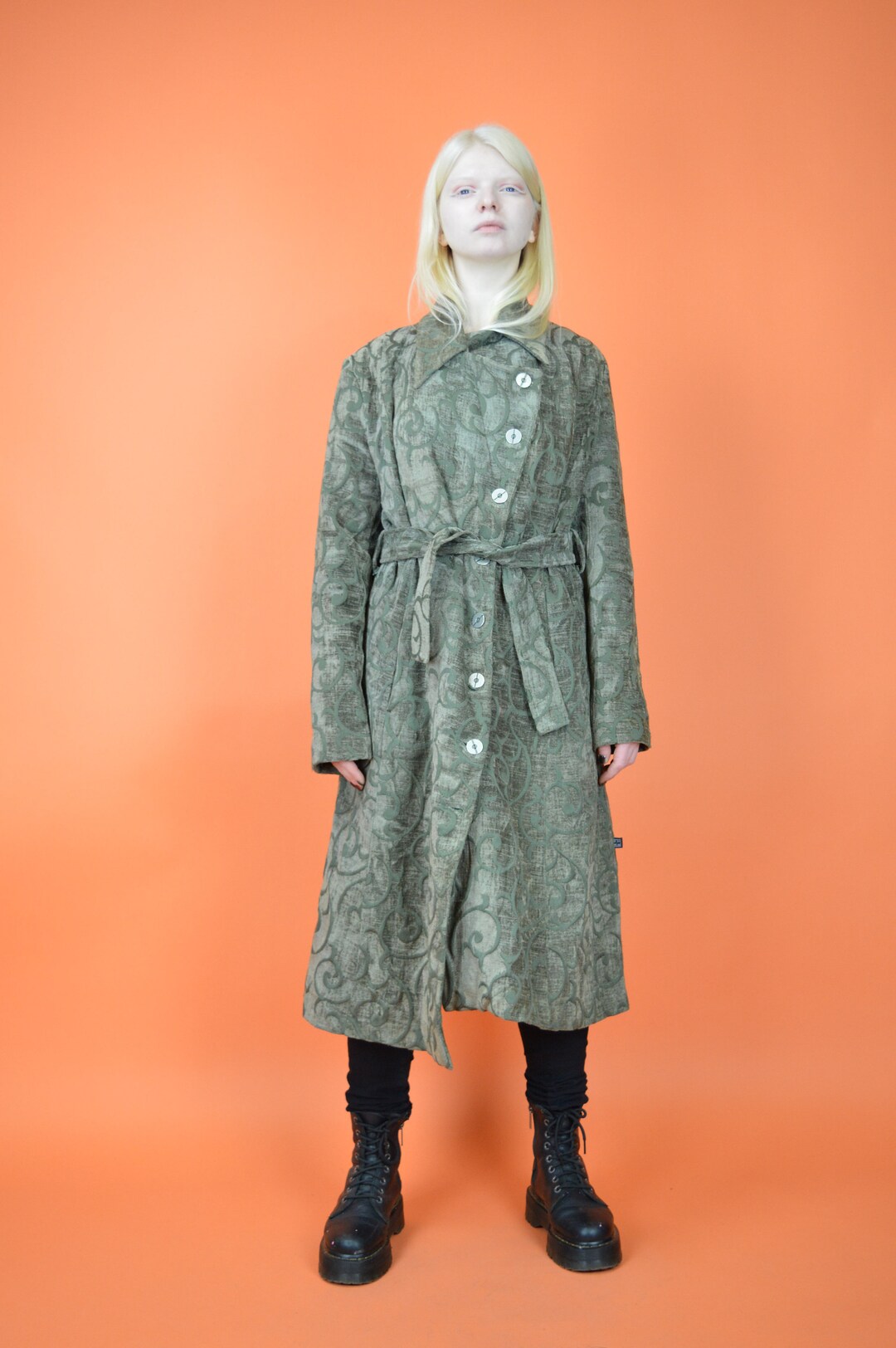 Vintage Grey Classic Graphic Print Long Coat | 80s Women Checked Jacket ...