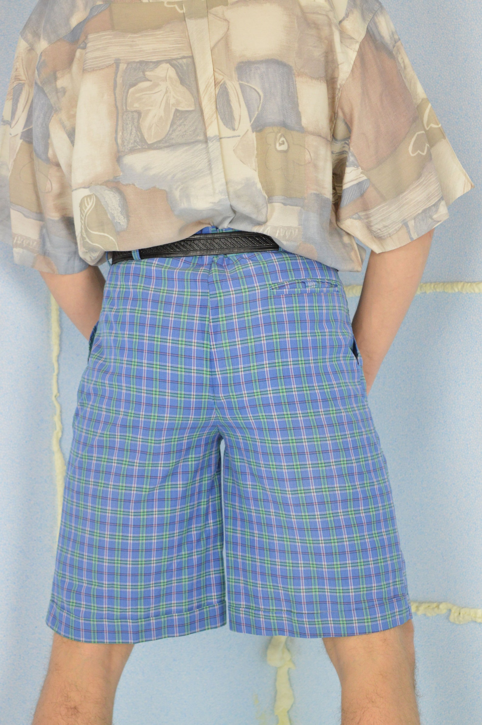 Vintage blue checkered classic cotton shorts S231 | Etsy