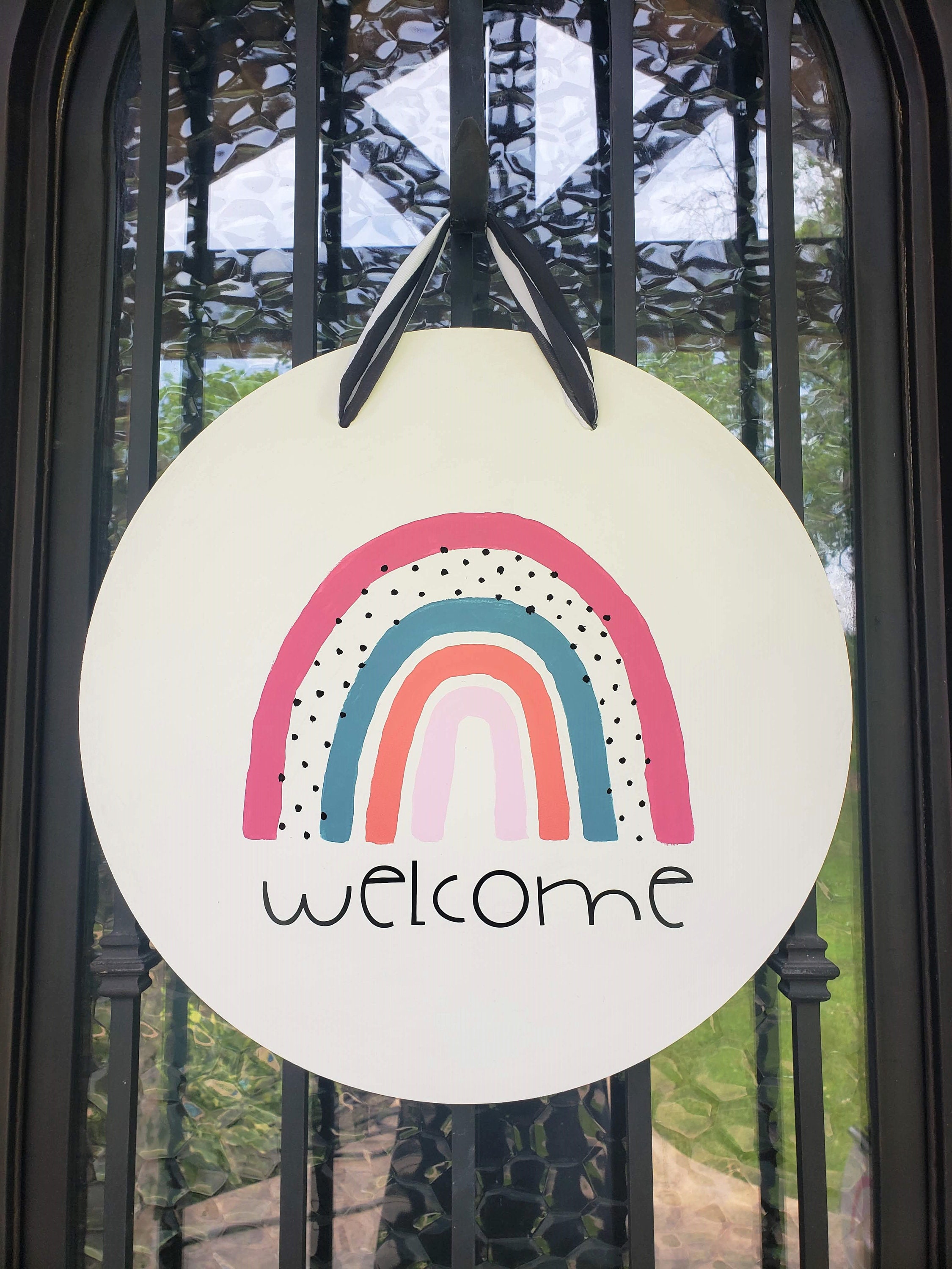 Rainbow Welcome Door Hanger Rainbow Door Decor Modern Door Hanger Entry ...