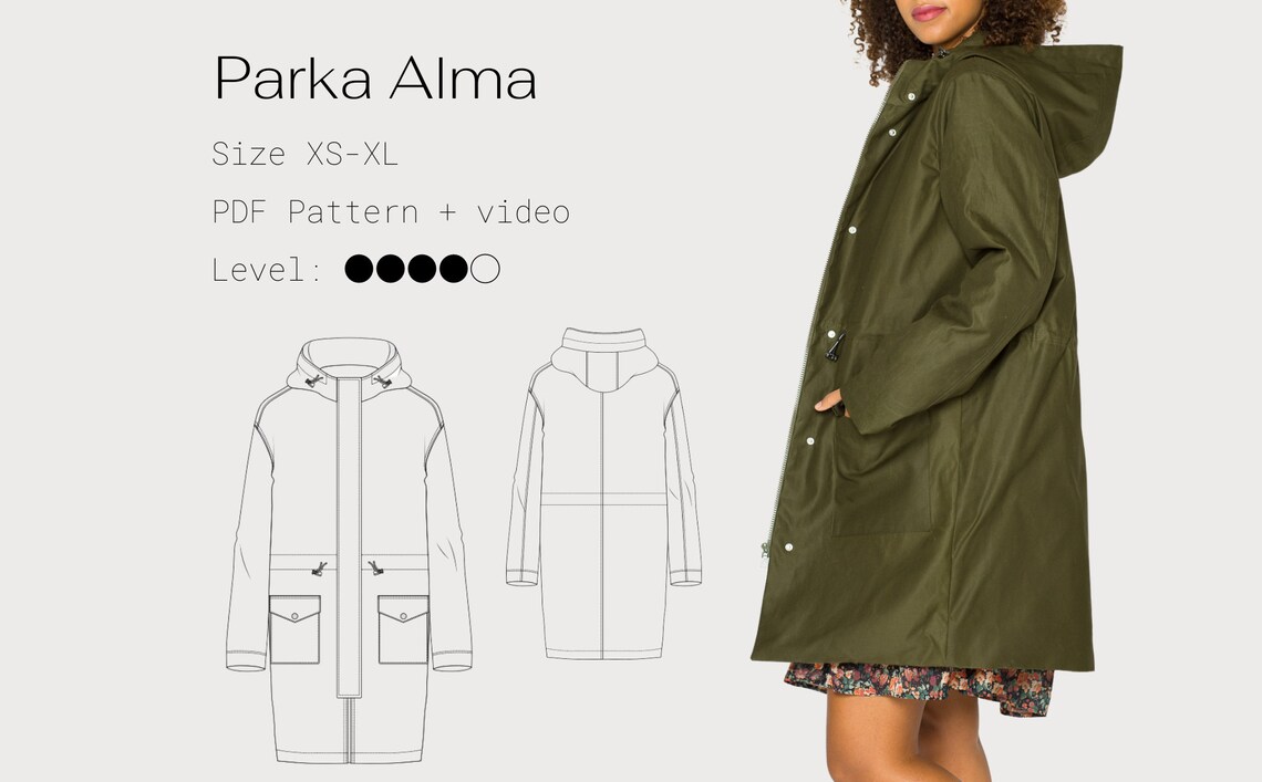 Parka Digital Pattern With Video Tutorial Sizes XS-XL - Etsy