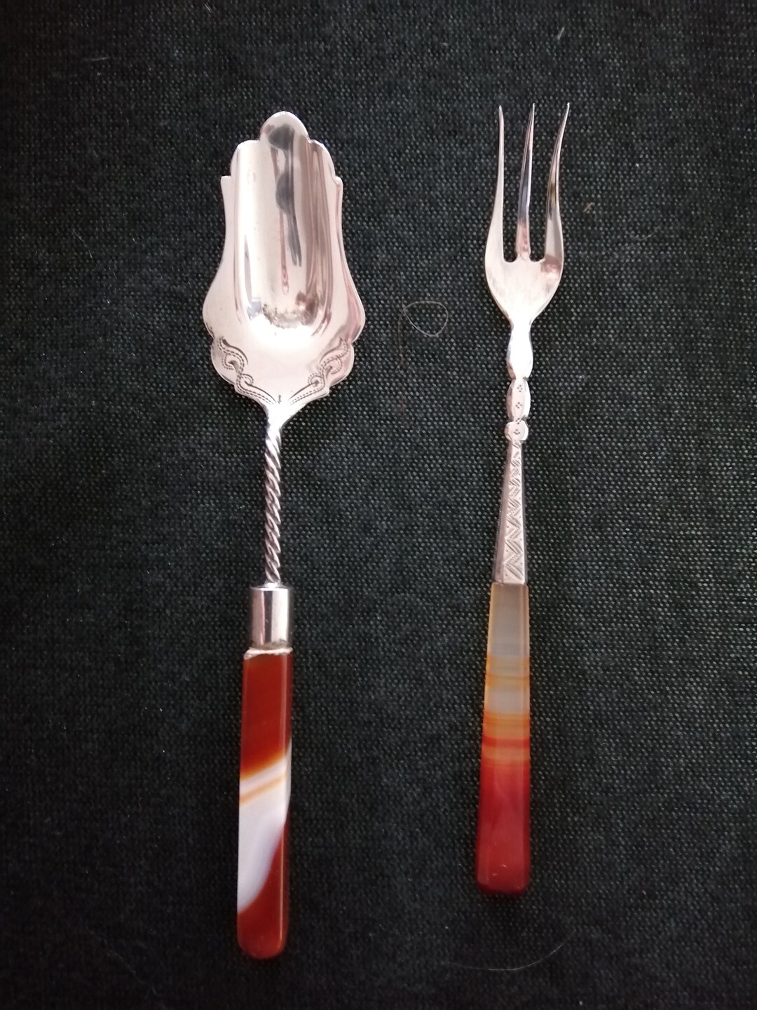 Antique Silver Sugar Scoop and Silver Pickle Fork With Agate Handle - Etsy