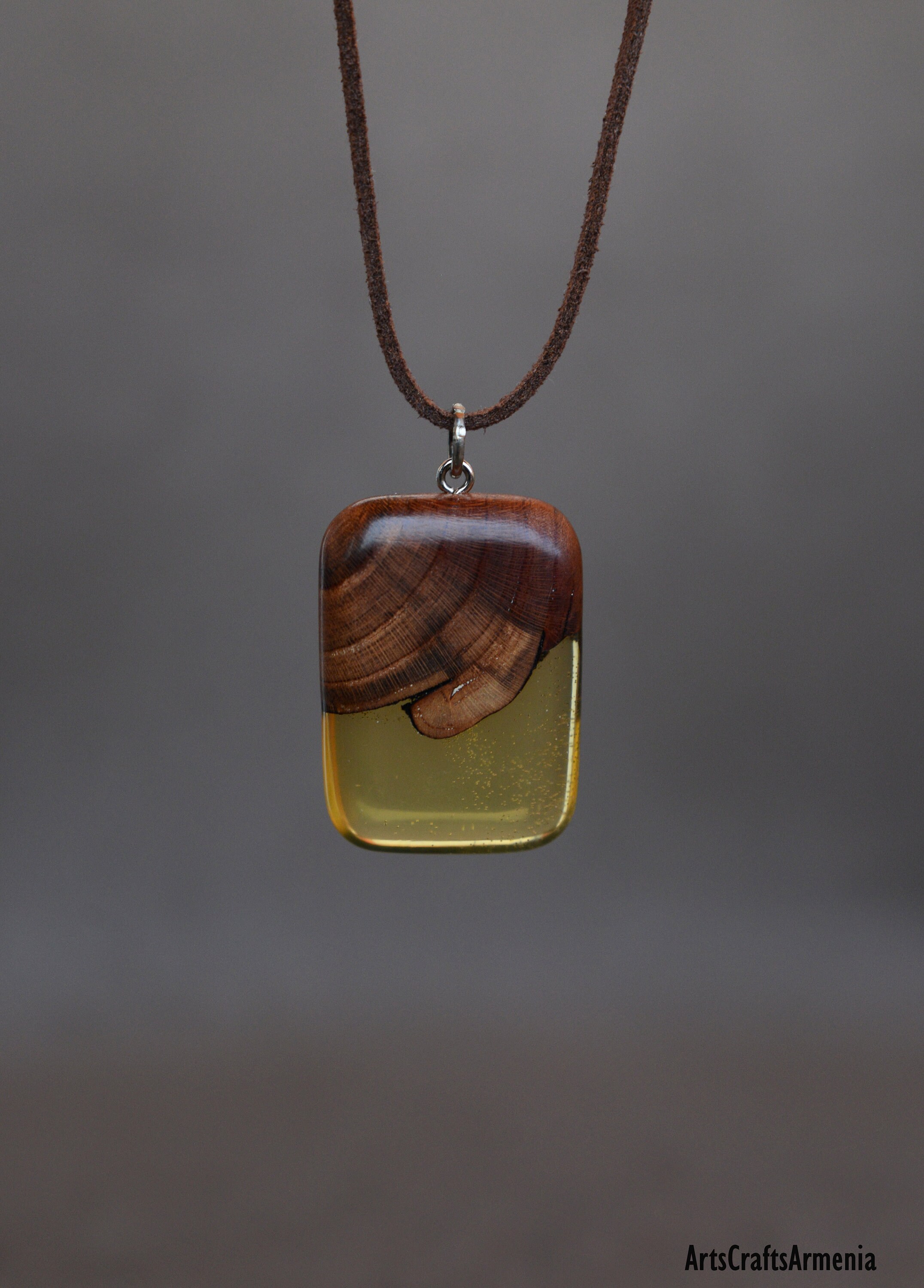 Light Green Pendant Necklace Brawn Wooden Jewelry Wood - Etsy