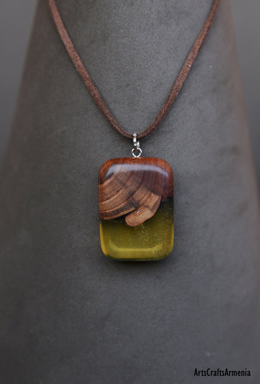 Light Green Pendant Necklace | Brawn Wooden Jewelry | Wood Gift for ...