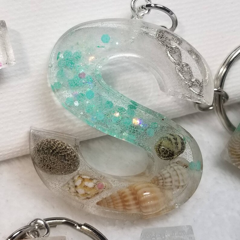 Beach themed resin initial keychain custom keychain | Etsy