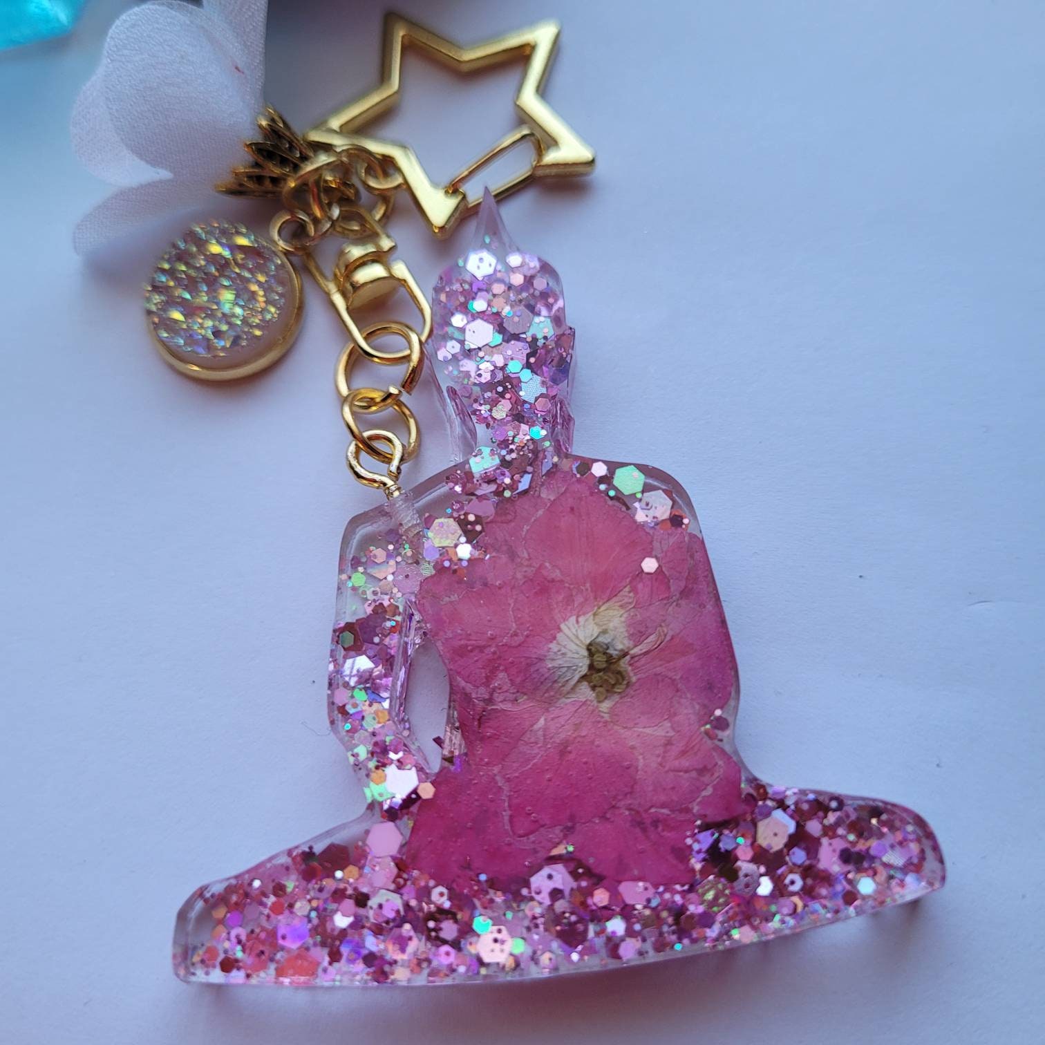 Resin and Pressed Flower Buddha Keychain Resin Keychain Zen - Etsy