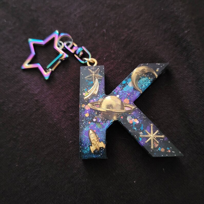 Galaxy Themed Resin Initial Keychain Custom Keychain - Etsy
