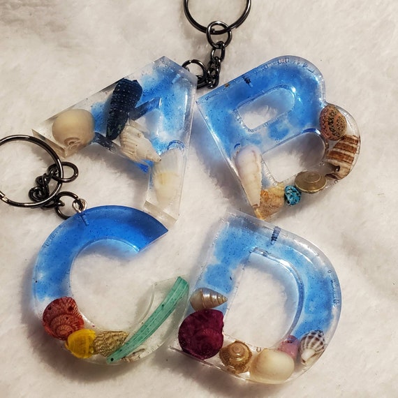 Beach themed resin initial keychain custom keychain | Etsy