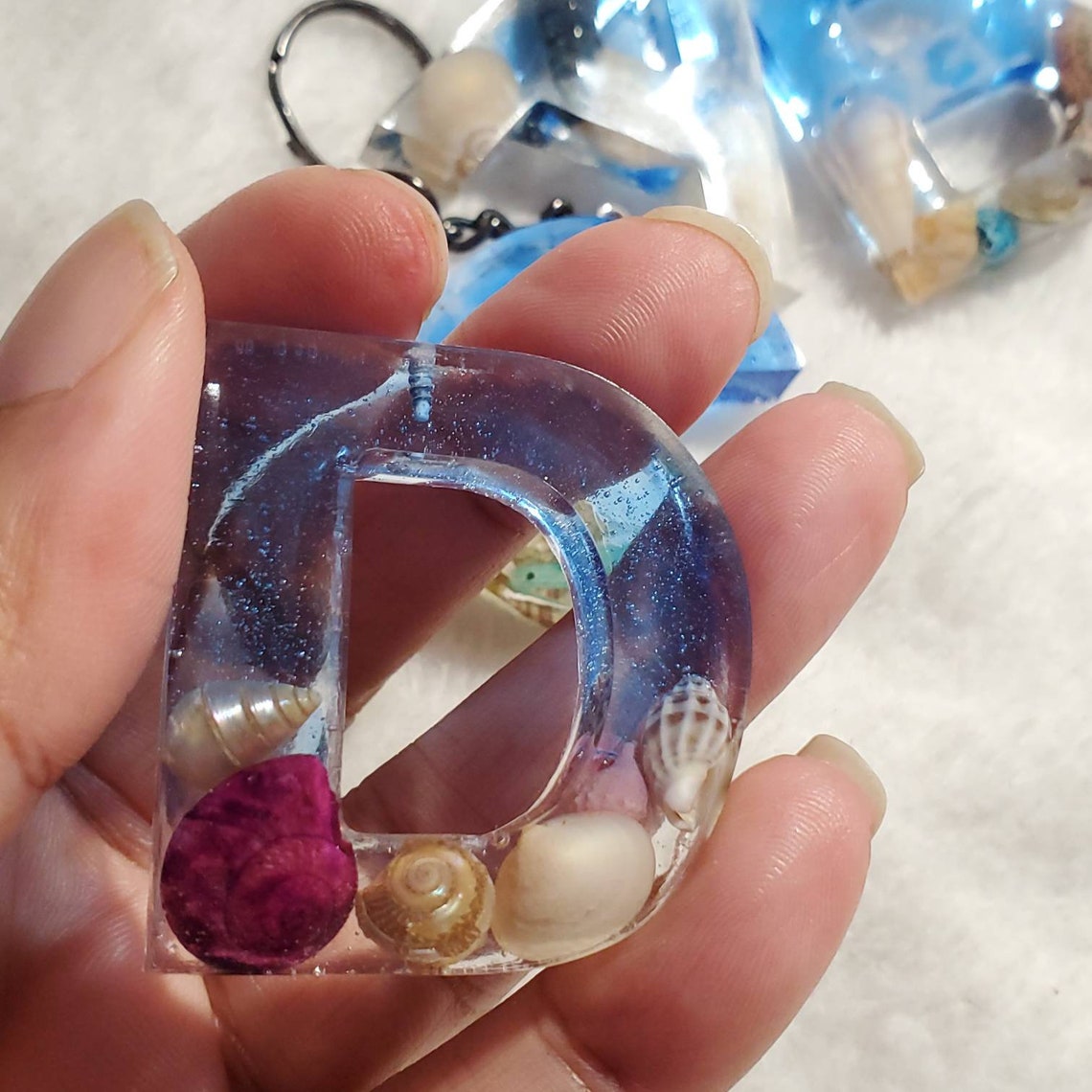 Beach themed resin initial keychain custom keychain | Etsy