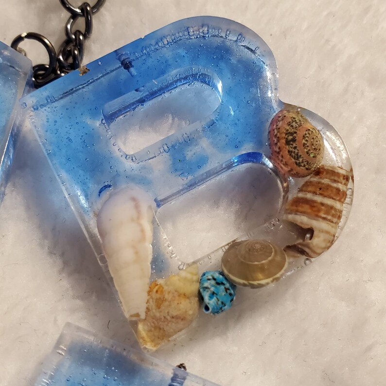 Beach themed resin initial keychain custom keychain | Etsy