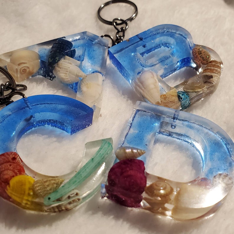 Beach themed resin initial keychain custom keychain | Etsy