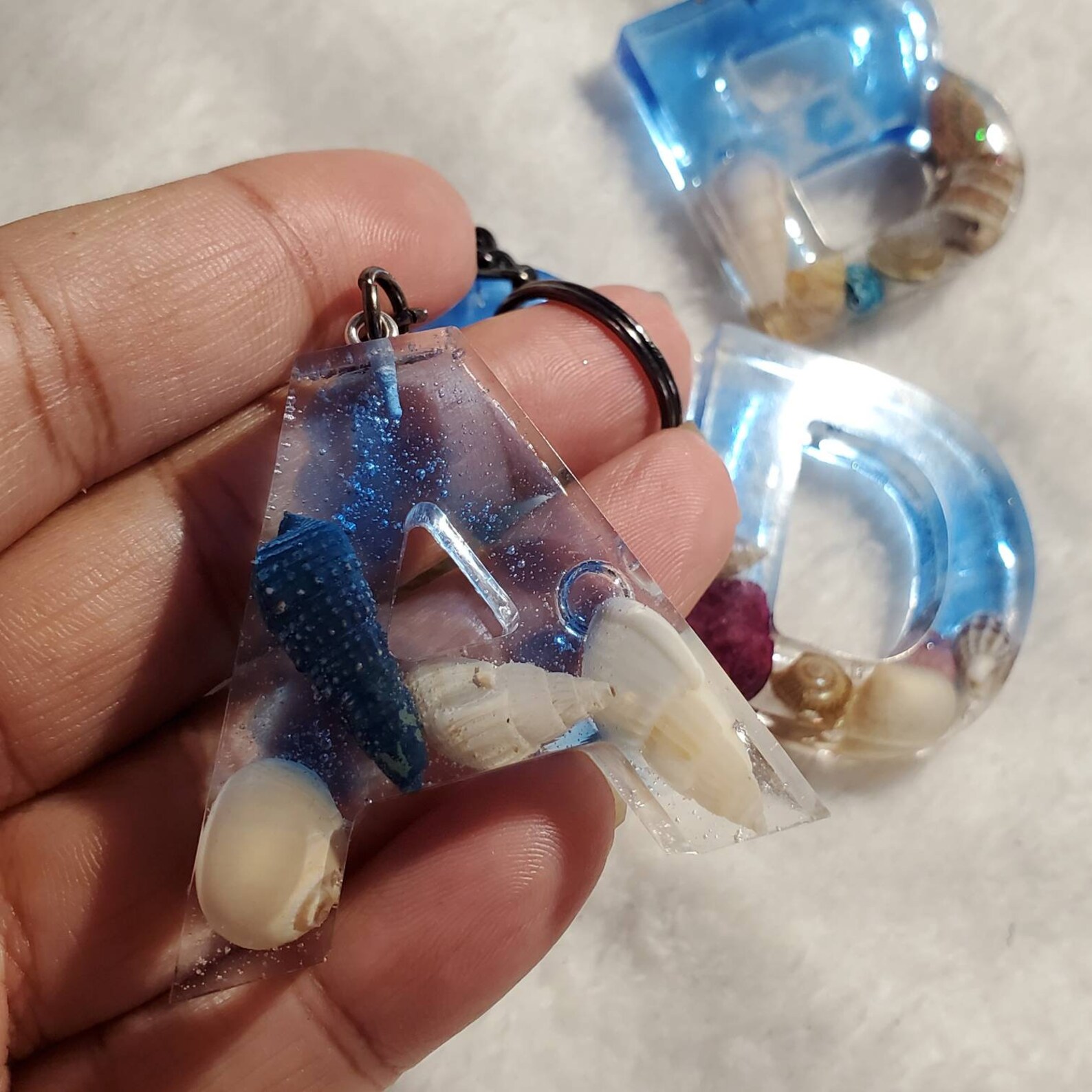 Beach themed resin initial keychain custom keychain | Etsy