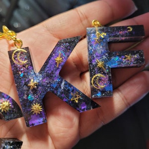 Galaxy Themed Resin Initial Keychain Custom Keychain Personalized ...