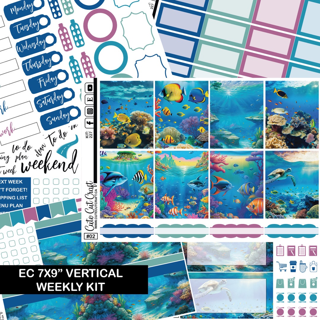 Weekly Sticker Kit Ocean Life Vertical Planner Erin - Etsy