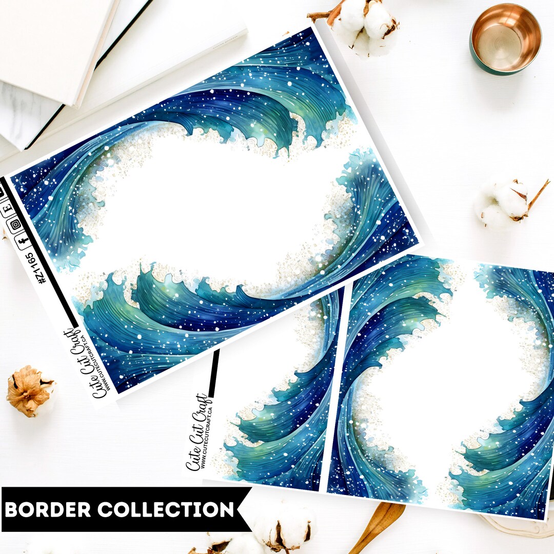 Journaling Stickers Ocean Waves Decorative Washi Border Planner Sheet ...