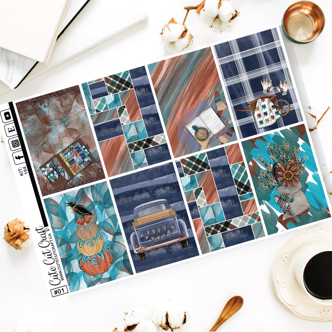 Full Box Stickers Fall Patchwork Planner Stickers 3 Sizes - Etsy