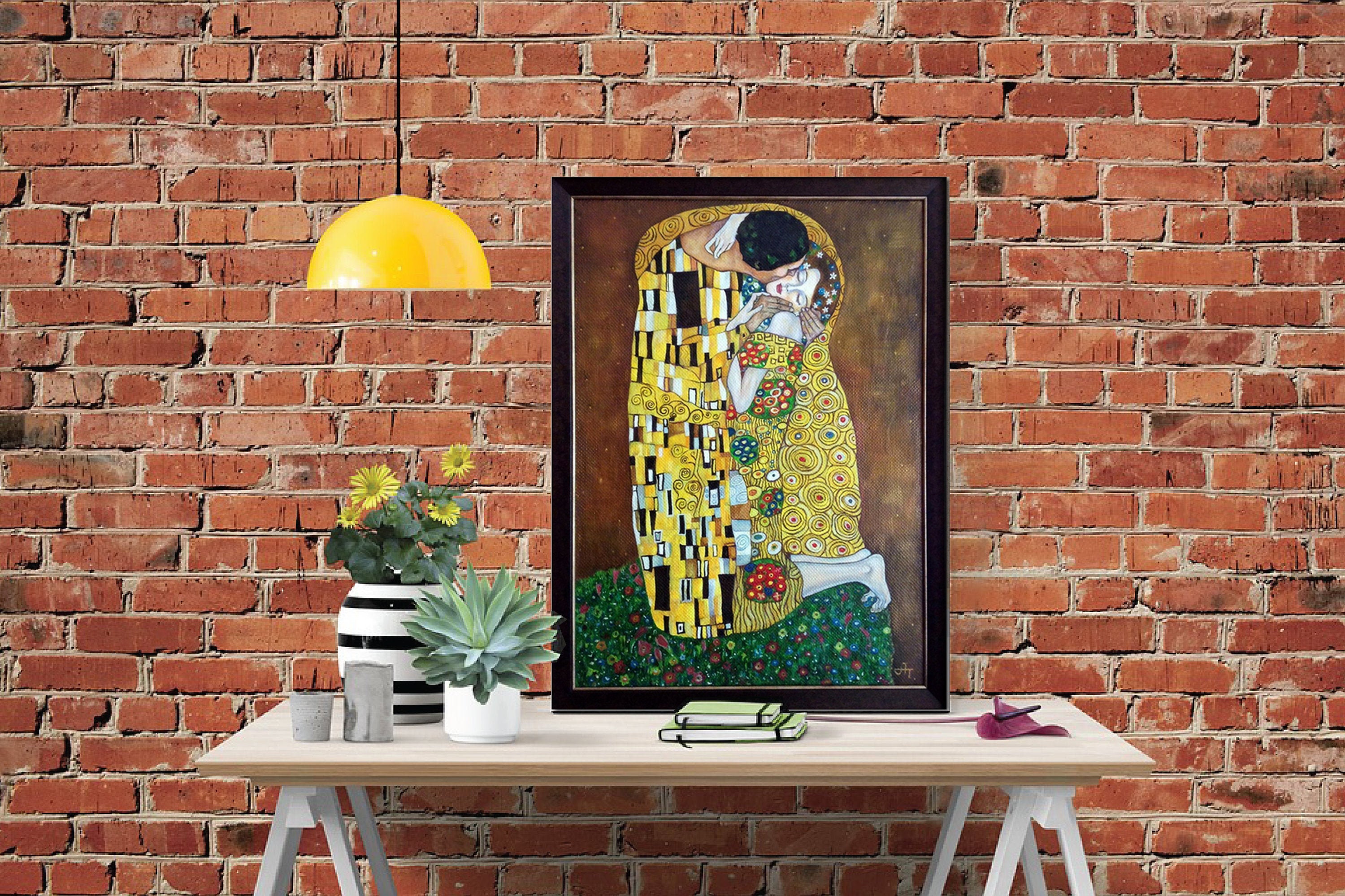 Hug Painting Original Art Kiss Painting Lovers Art Yellow | Etsy