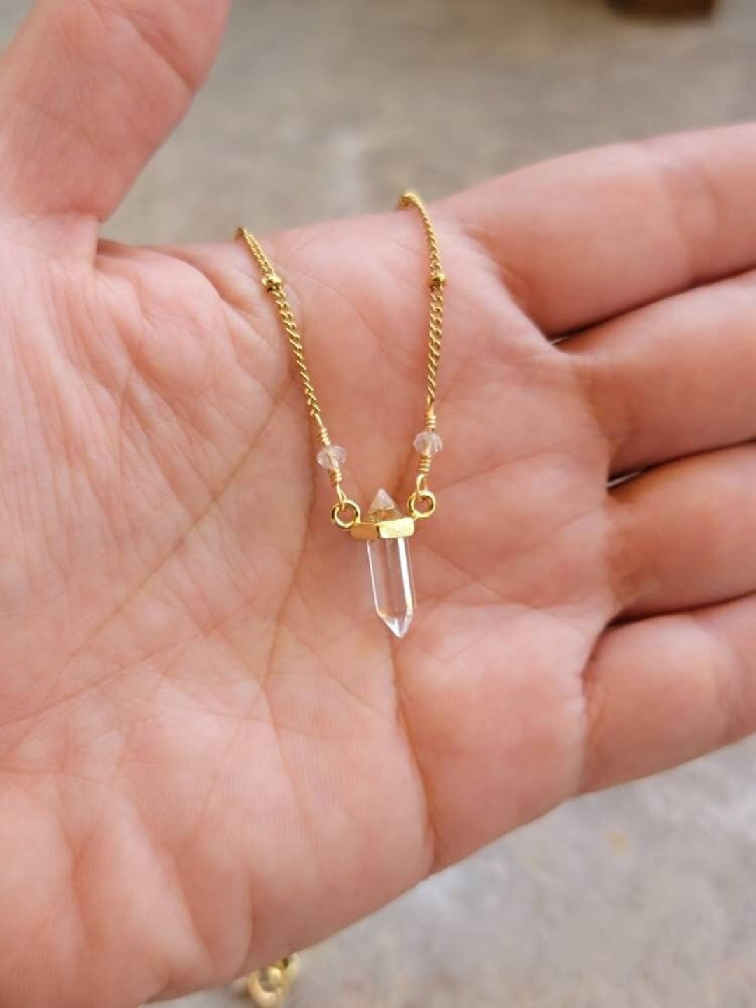 Clear Quartz Point Necklace, Wand, Double Terminated Quartz, Clear Quartz Necklace, Boho ...