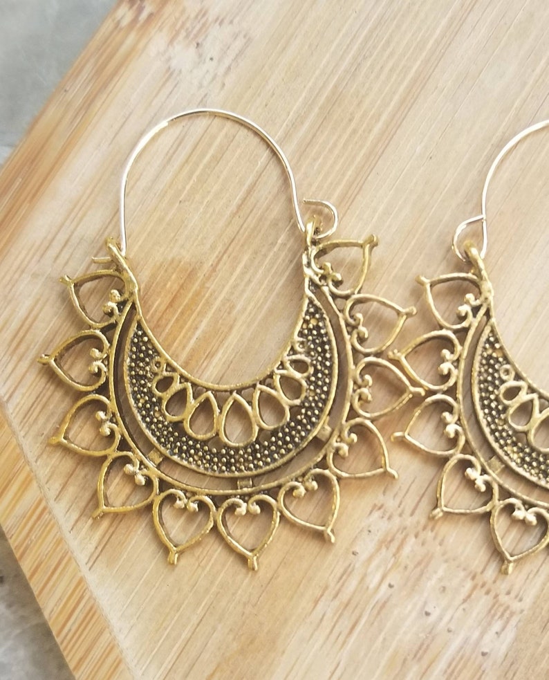 Mandala Hoop Earrings Boho Earrings Mandala Earrings Lotus | Etsy
