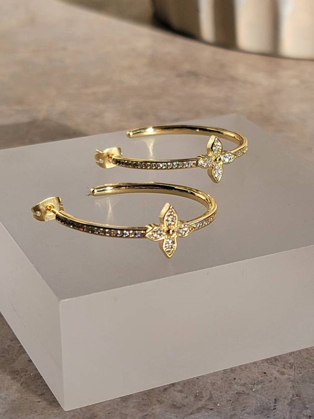 Sunflower Half Hoop Gold Earrings, 18k GP Half Hoops, Hoop Earrings ...