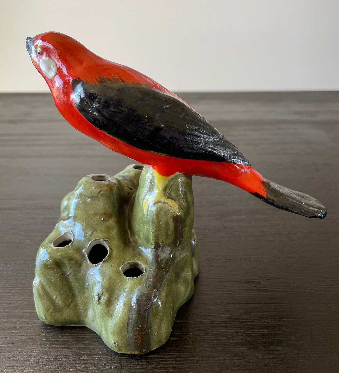 Vintage Ceramic Red Bird Floral Frog Made in Japan - Etsy