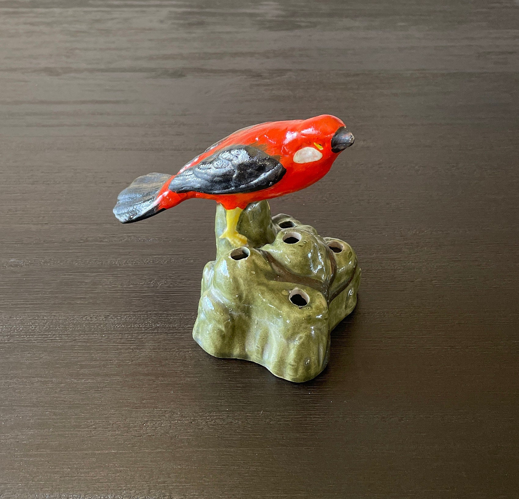 Vintage Ceramic Red Bird Floral Frog Made in Japan - Etsy