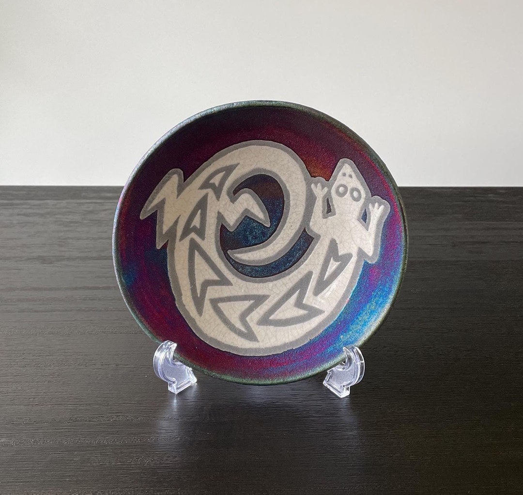 Handmade Raku Pottery Iridescent Gecko Lizard Bowl by Jeremy Diller ...